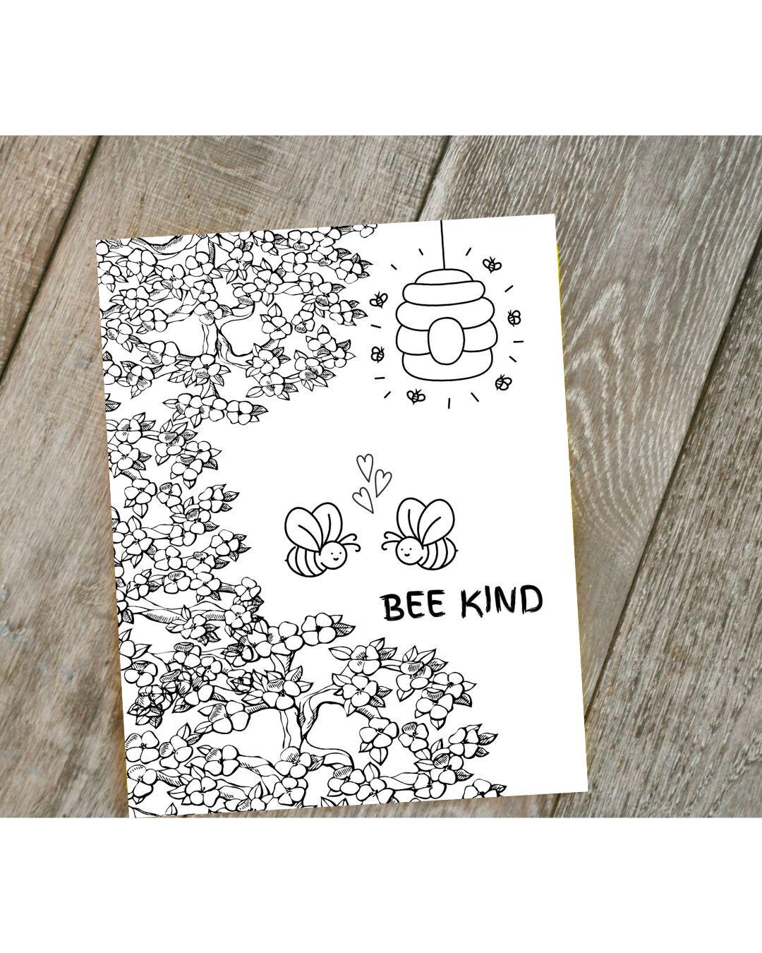 Bee Kind Coloring Page – Printable Bee Coloring Sheet for Kids ...