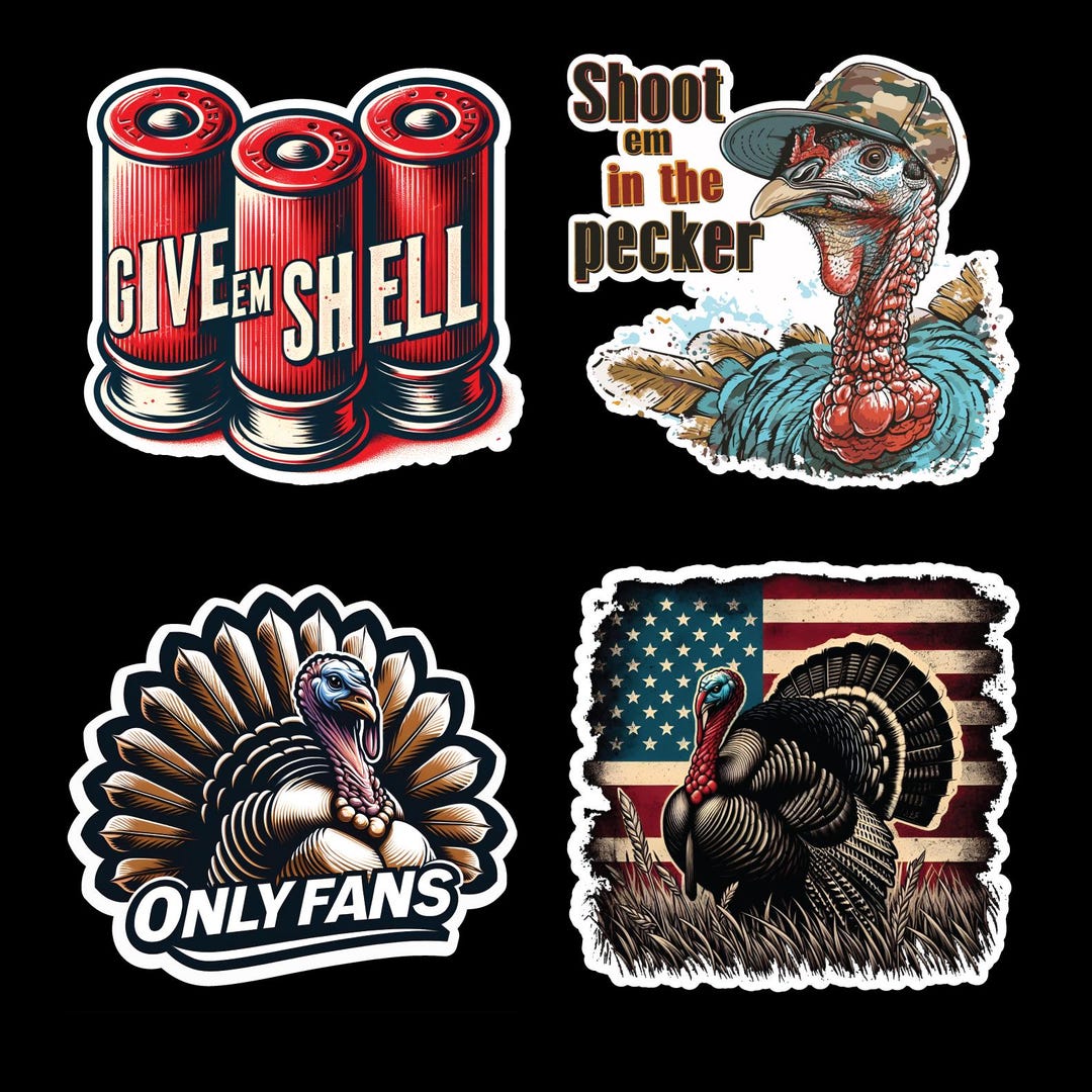 Funny Turkey Hunting Sticker Set – 4 Vinyl Decals for Trucks, Coolers ...