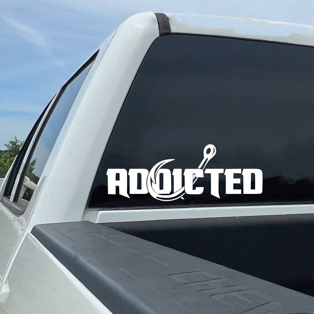 Fishing Addicted Decal, Fishhook Outdoorsman Sticker, Fishing ...