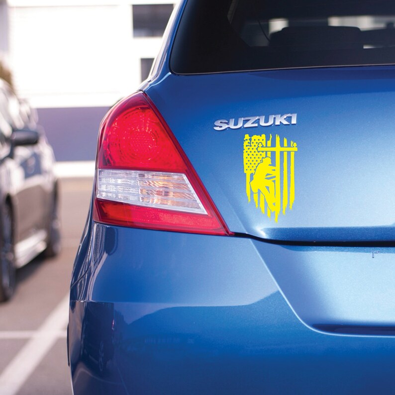 Lineman Climbing Pole With American Flag Decal | Patriotic Electrician ...
