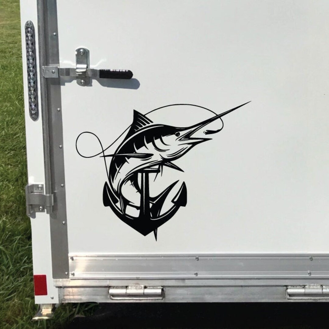 Boat Swordfish Fishing Decal, Anchor Marlin Outdoorsman Decal, Fishing ...