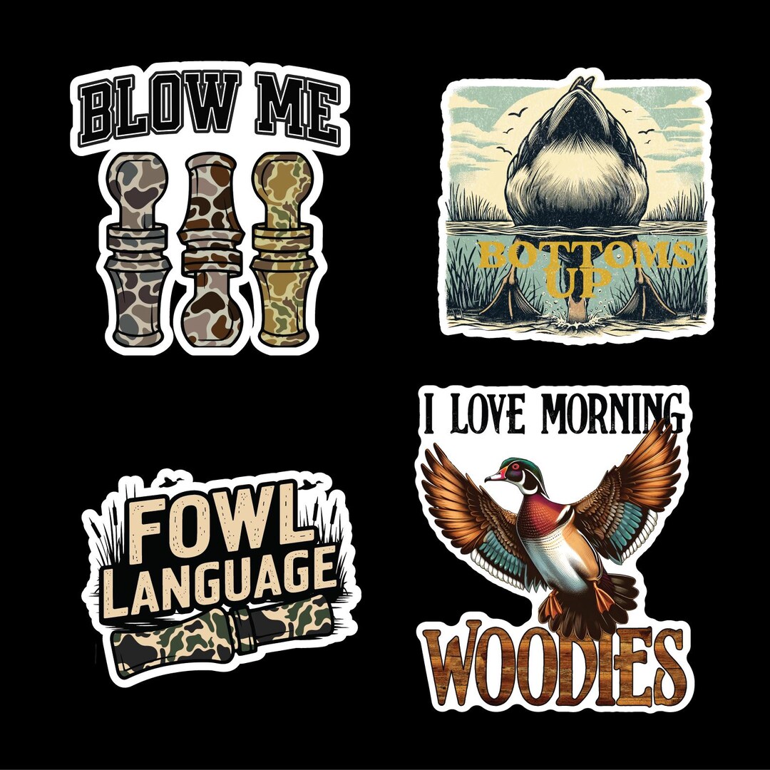 Funny Duck Hunting Sticker Set – 4 Vinyl Decals for Trucks, Coolers ...