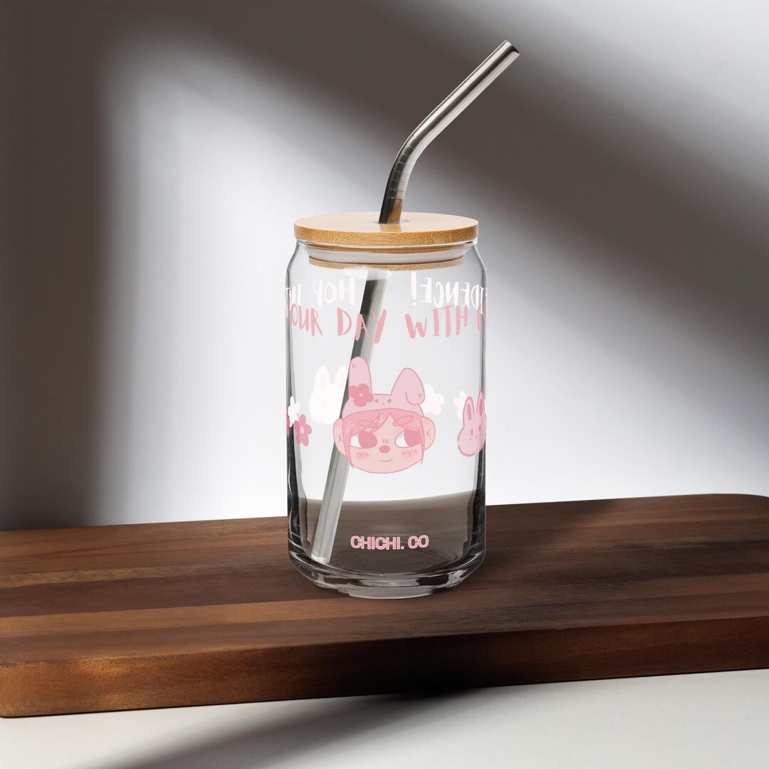 Bunny Glass Cup With Straw, Iced Coffee Glass, Bunny Glass Tumbler ...