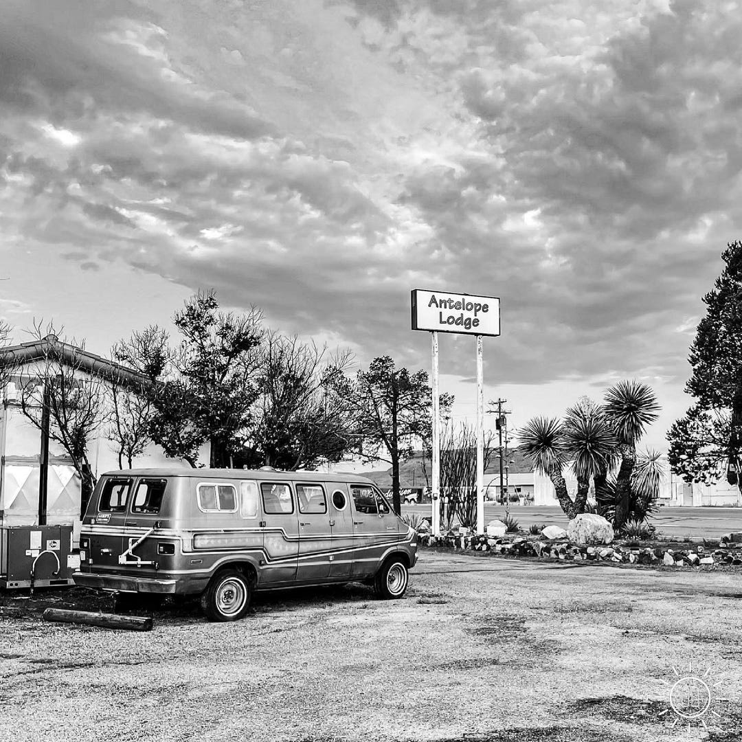 Vintage Desert Scene - Antelope Lodge West Texas Black and White ...