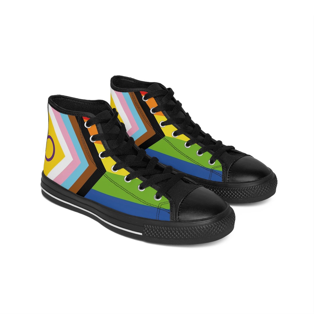 Progress Pride Sneakers: LGBTQ2IA+ High Top Canvas Shoes - Etsy