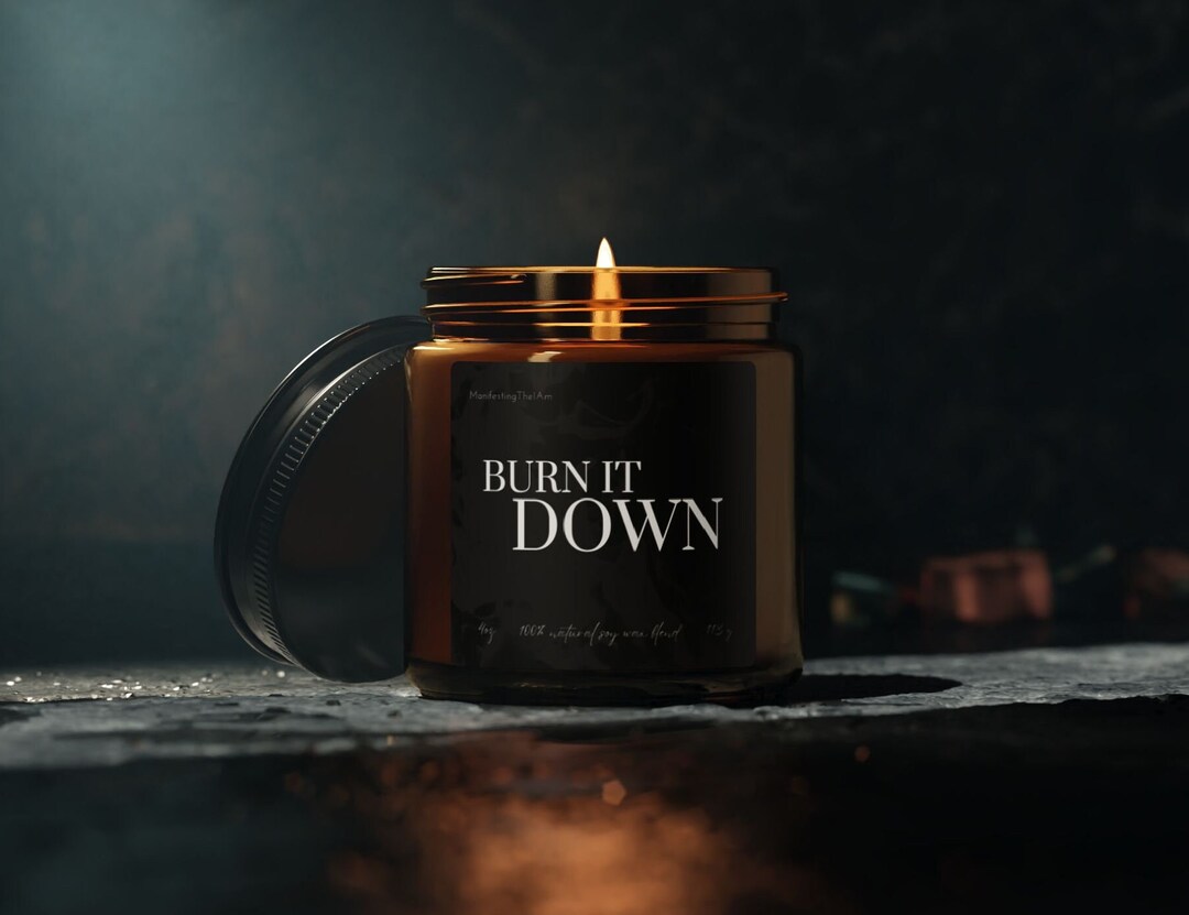 Burn It Down Candle in Amber Jar With Black Lid, 4oz or 9oz, Passion ...