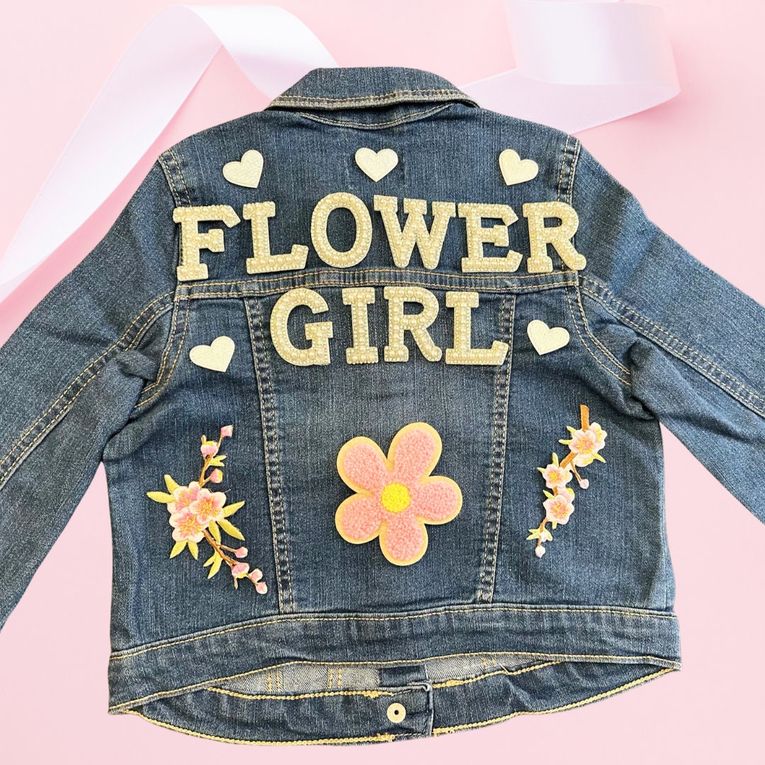 Jacket Jean Girls Patch Jacket Flower Girl Jacket Denim Custom Name ...