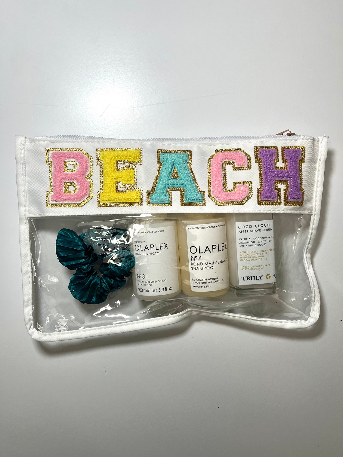 Beach Clear Nylon Zip Pouch, Clear Pouch With Patches, Chenille Letter ...