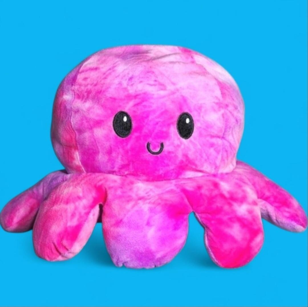 Pink Reversible Happy Angry Octopus Plush Stuffed Animal 12" Wide - Etsy