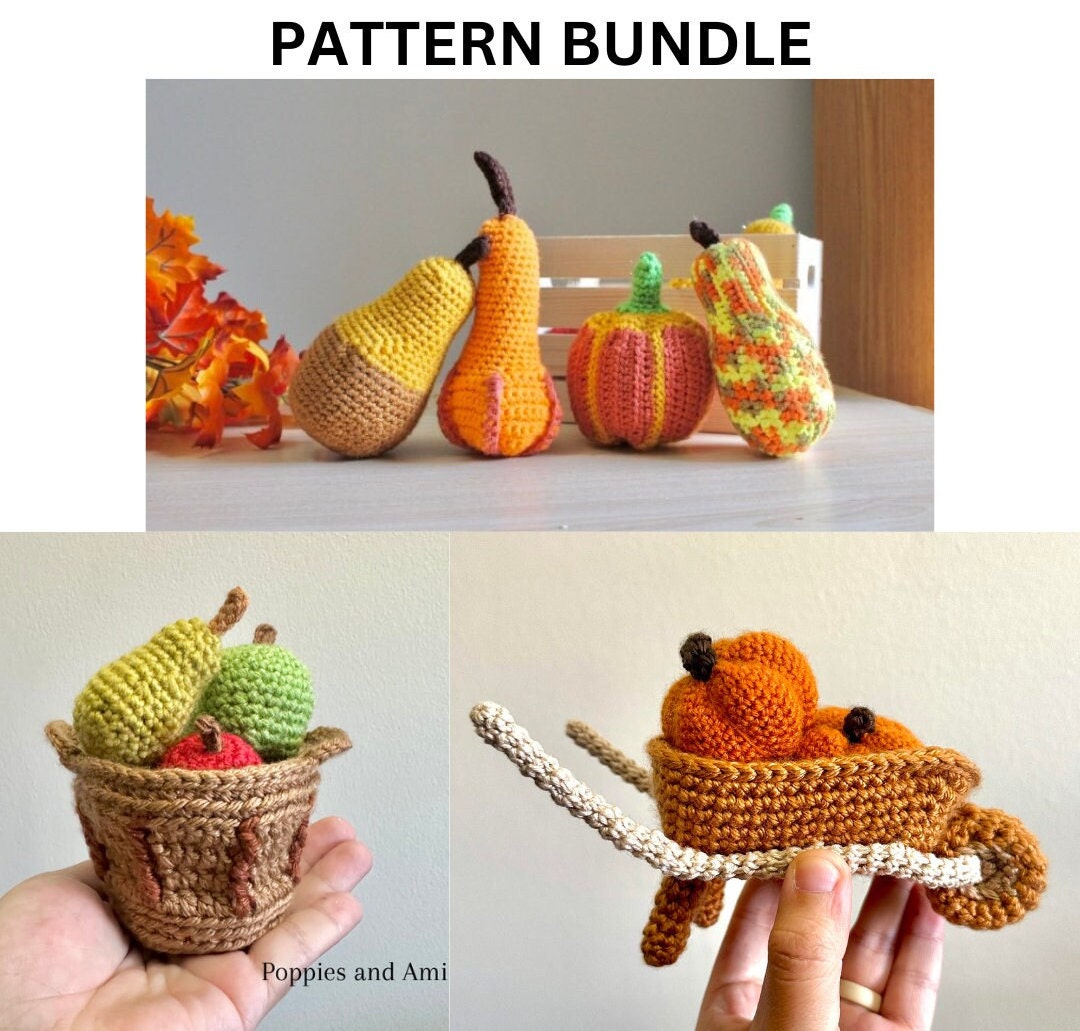 Crochet Pattern: Fall Harvest; Pumpkins, Wheelbarrow, Apples and Pears ...