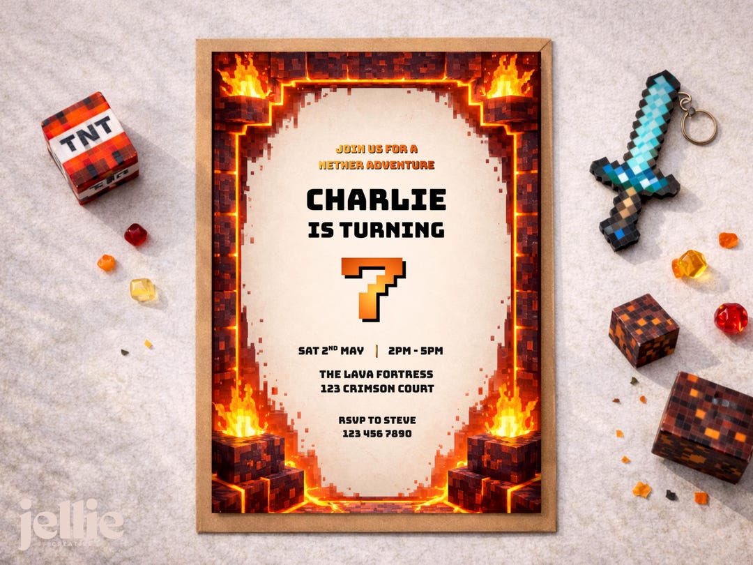Pixel Block Gamer Birthday Invitation, Level up Party Invite, Editable ...