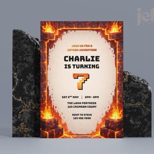 Pixel Block Gamer Birthday Invitation, Level up Party Invite, Editable ...