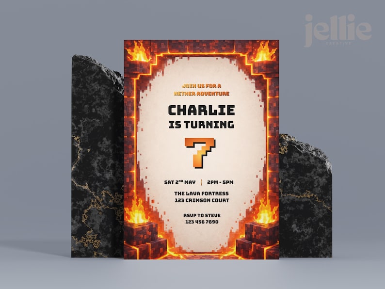Pixel Block Gamer Birthday Invitation, Level up Party Invite, Editable ...