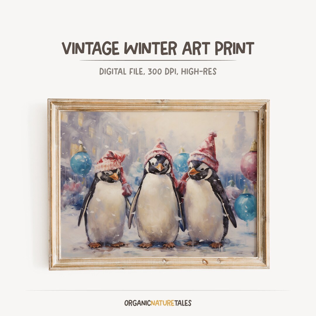 PRINTABLE Penguins in Winter, Christmas Winter Art Print, Wall Art ...