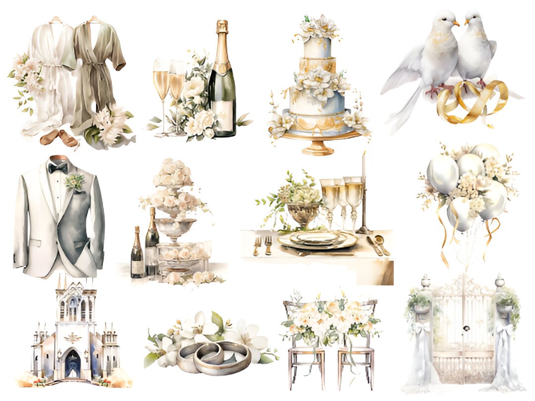 Watercolor Elegant Wedding Clipart Bundle Bride and Groom PNG Wedding ...