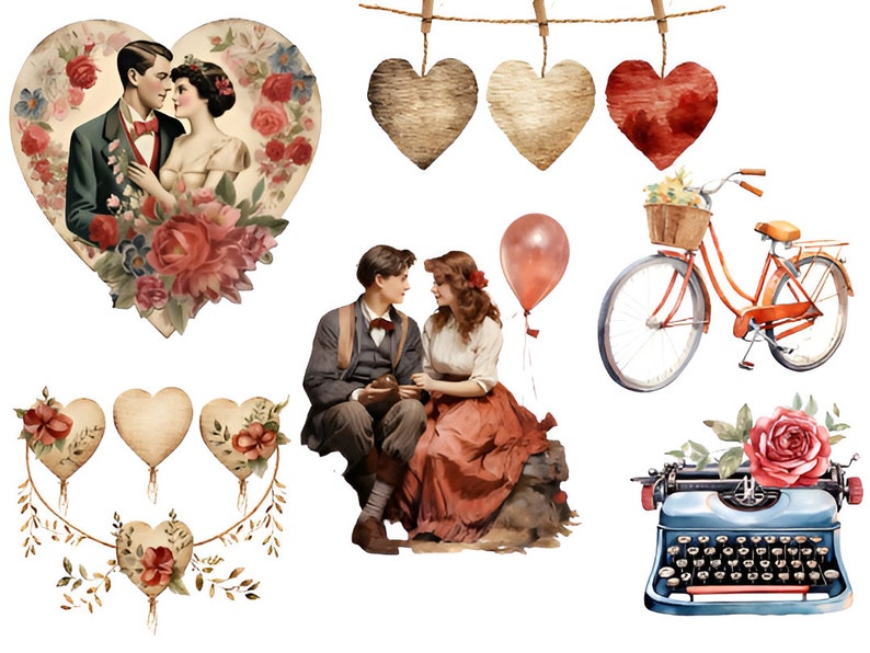 Vintage Love Clipart, Valentines Day Png, Love Clipart, Watercolor ...