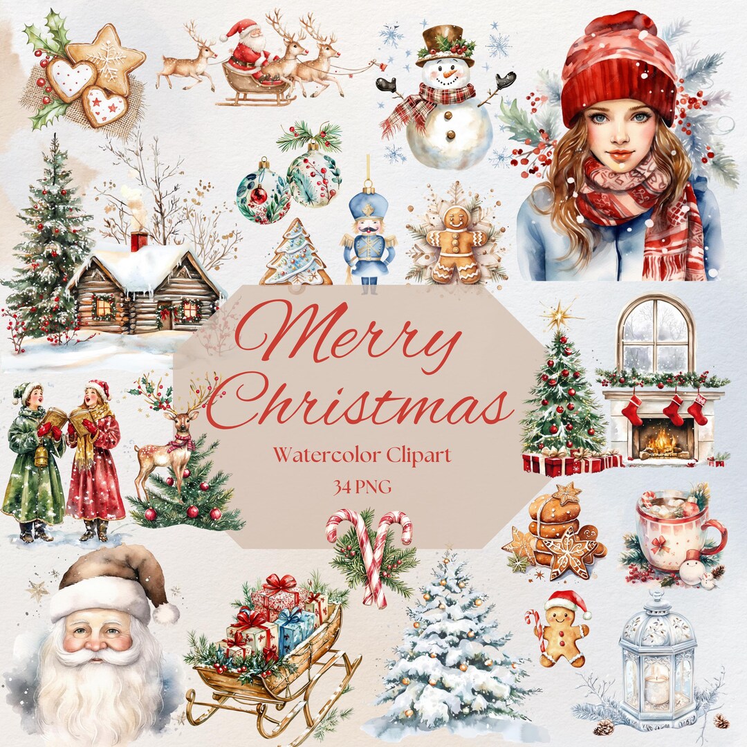 Watercolor Christmas Clipart, Christmas Clipart Bundle, Cozy Christmas ...