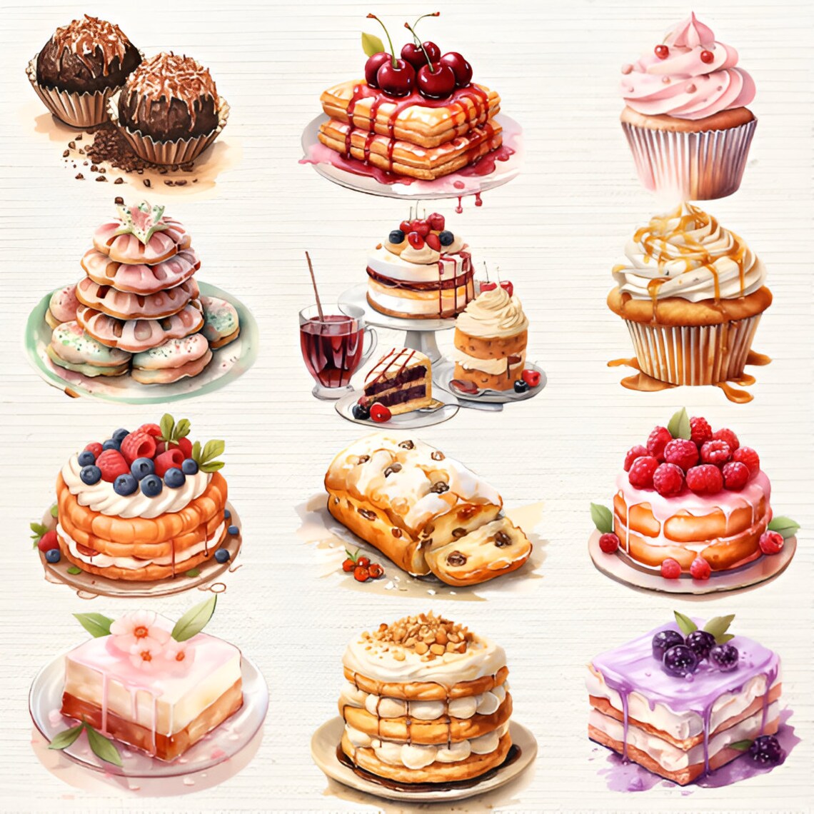 Delicious Desserts Watercolor Clipart, Sweets Clipart, Dessert Clipart ...