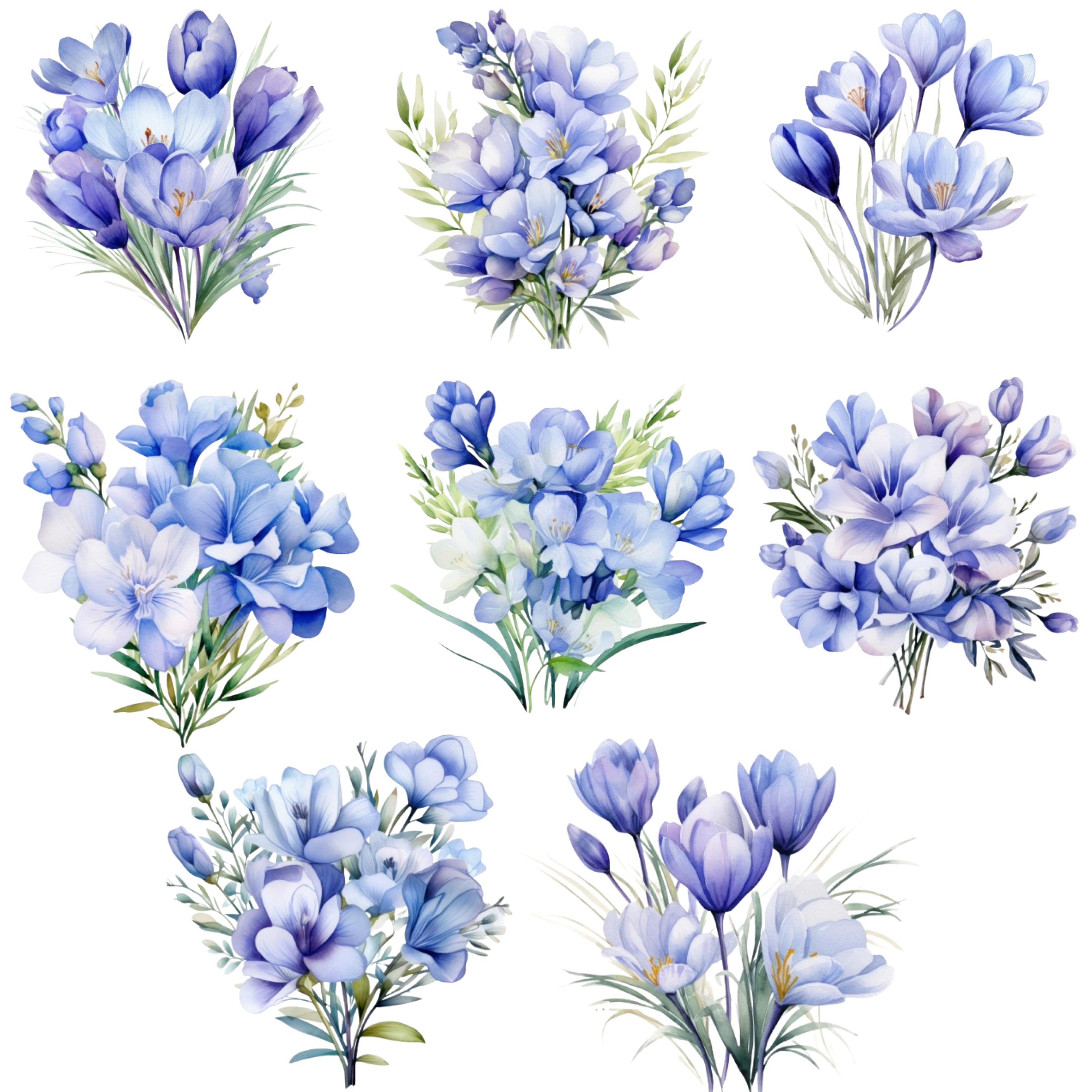 Elegant Blue Watercolor Floral Clipart,blue Flower Arrangement, Winter ...