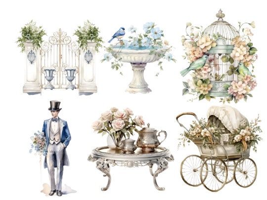 Watercolor Victorian Clipart PNG Vintage Illustrations Junk Journal ...