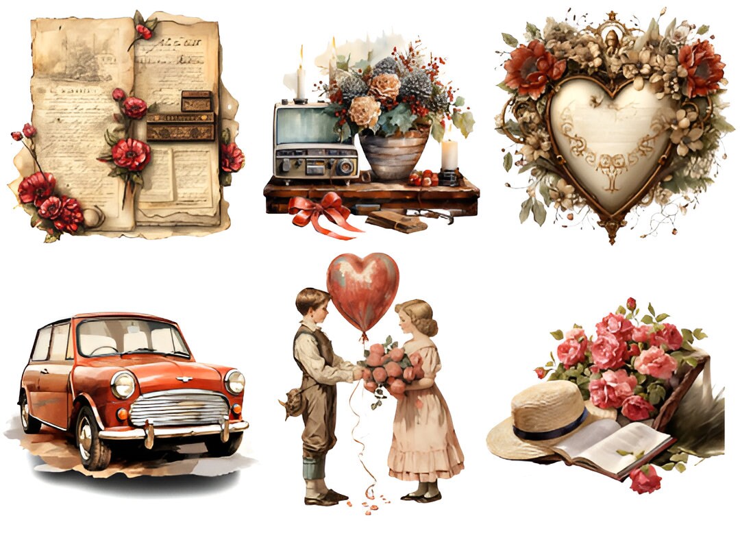 Vintage Love Clipart, Valentines Day Png, Love Clipart, Watercolor ...