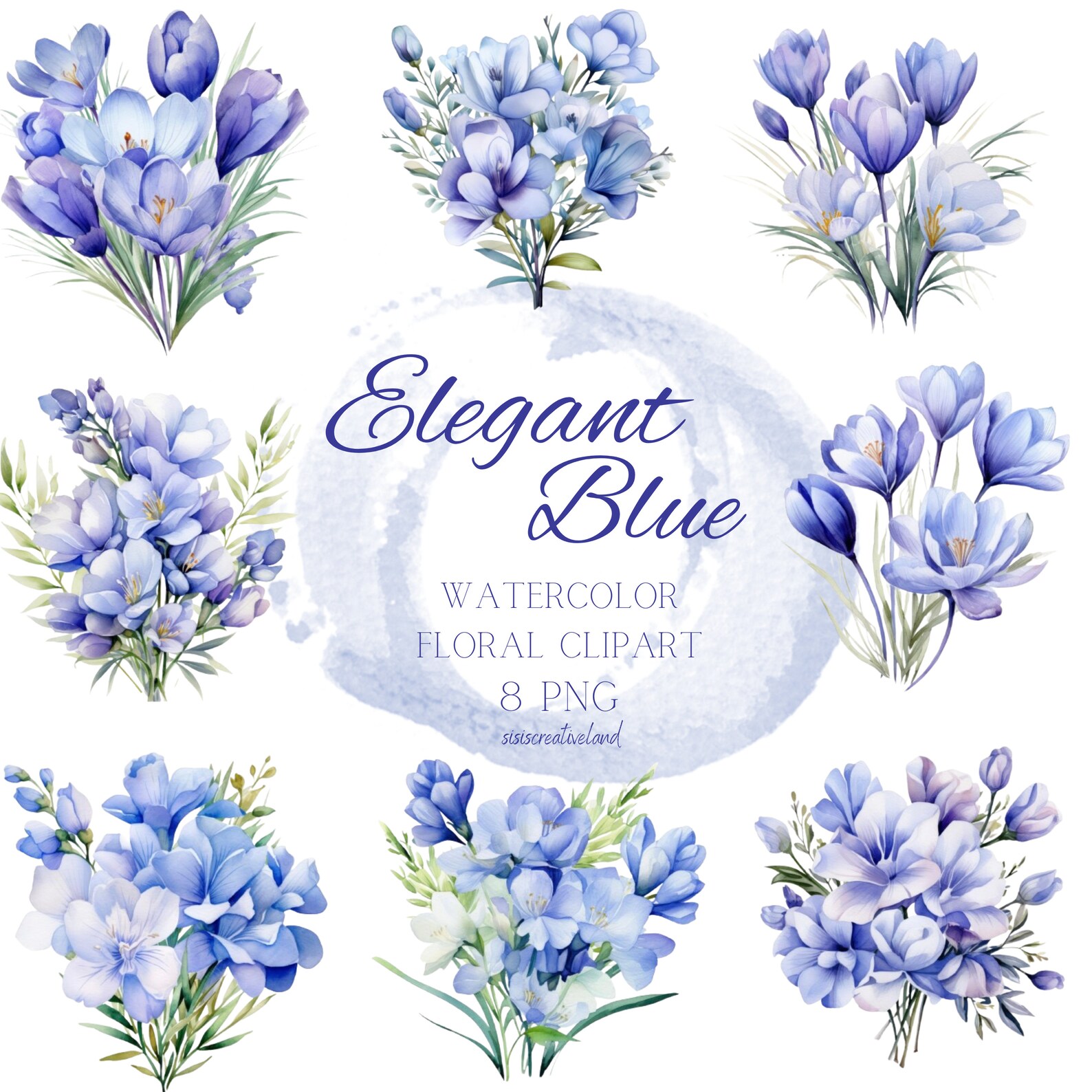 Elegant Blue Watercolor Floral Clipart,blue Flower Arrangement, Winter ...