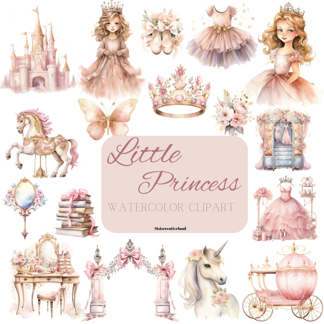 Watercolor Little Princess Clipart,pink Princess Clipart Bundle ...