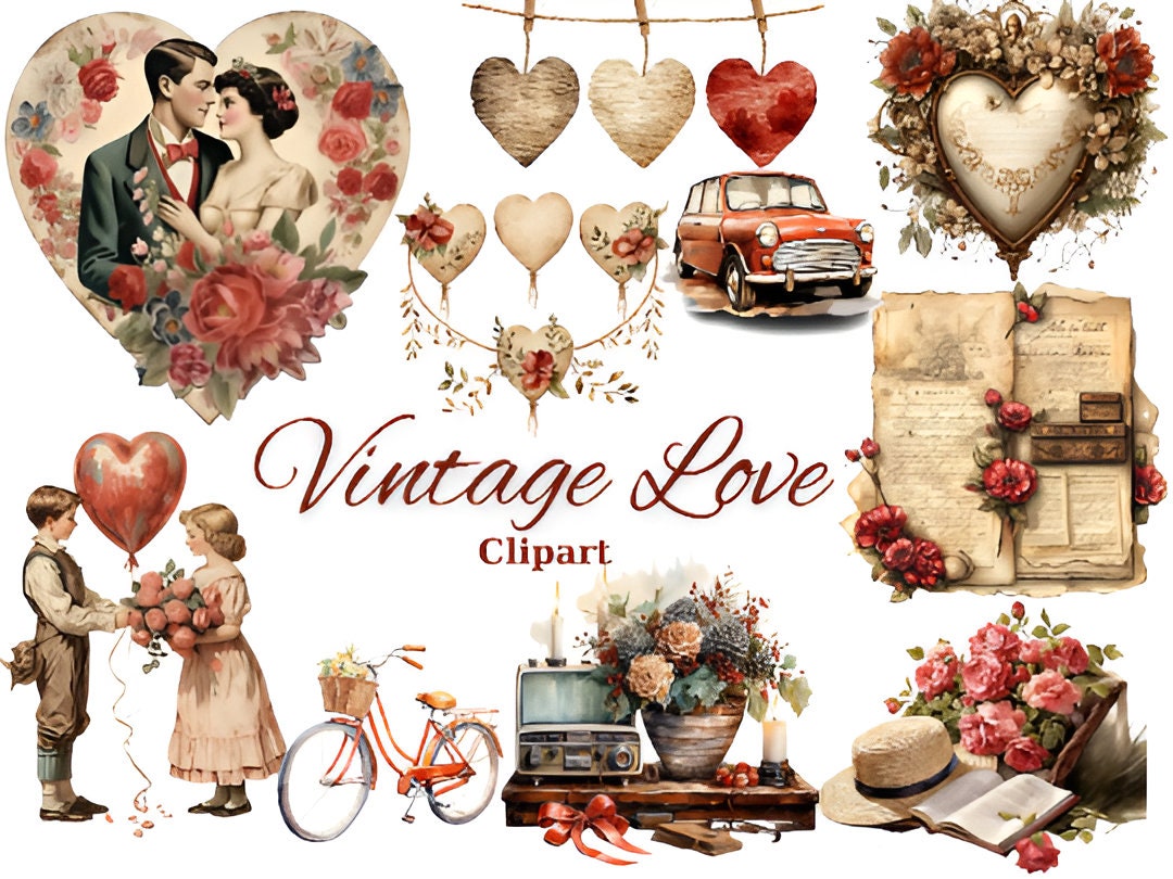 Vintage Love Clipart, Valentines Day Png, Love Clipart, Watercolor ...