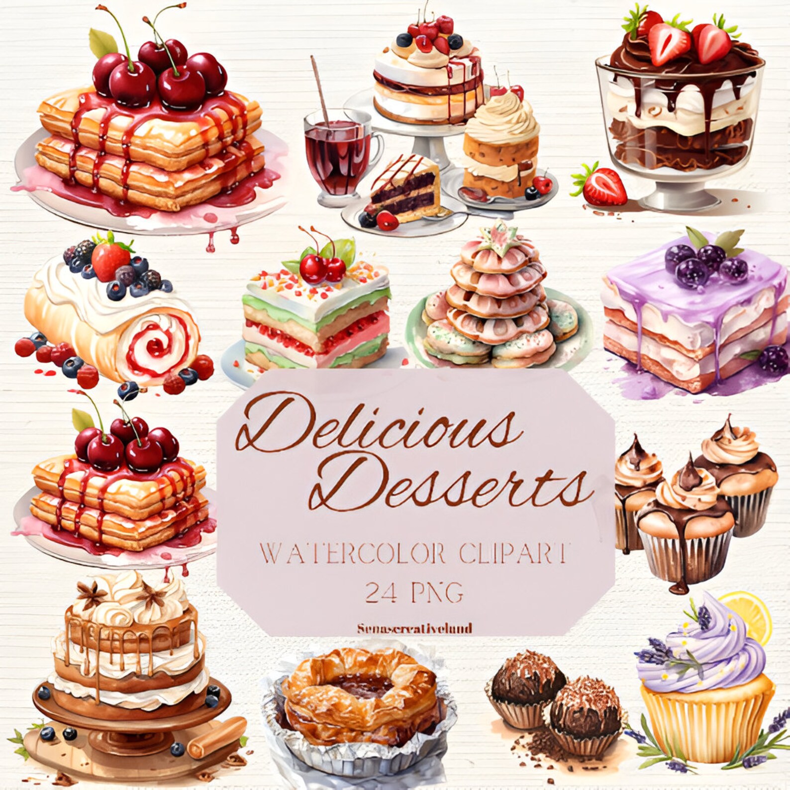 Delicious Desserts Watercolor Clipart, Sweets Clipart, Dessert Clipart ...