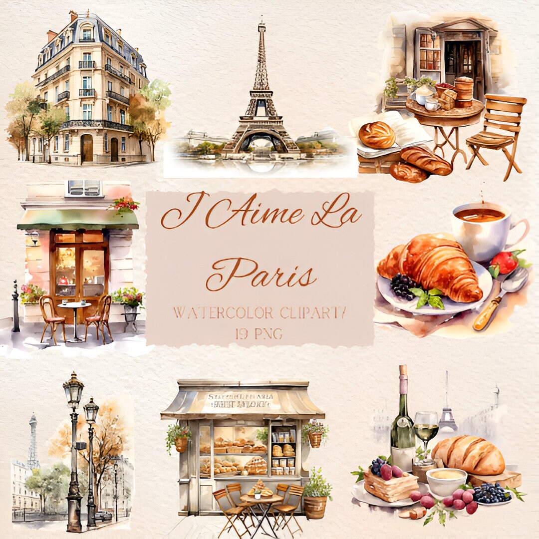 Watercolor Paris Clipart , Croissant Clipart , Paris Illustrations ...
