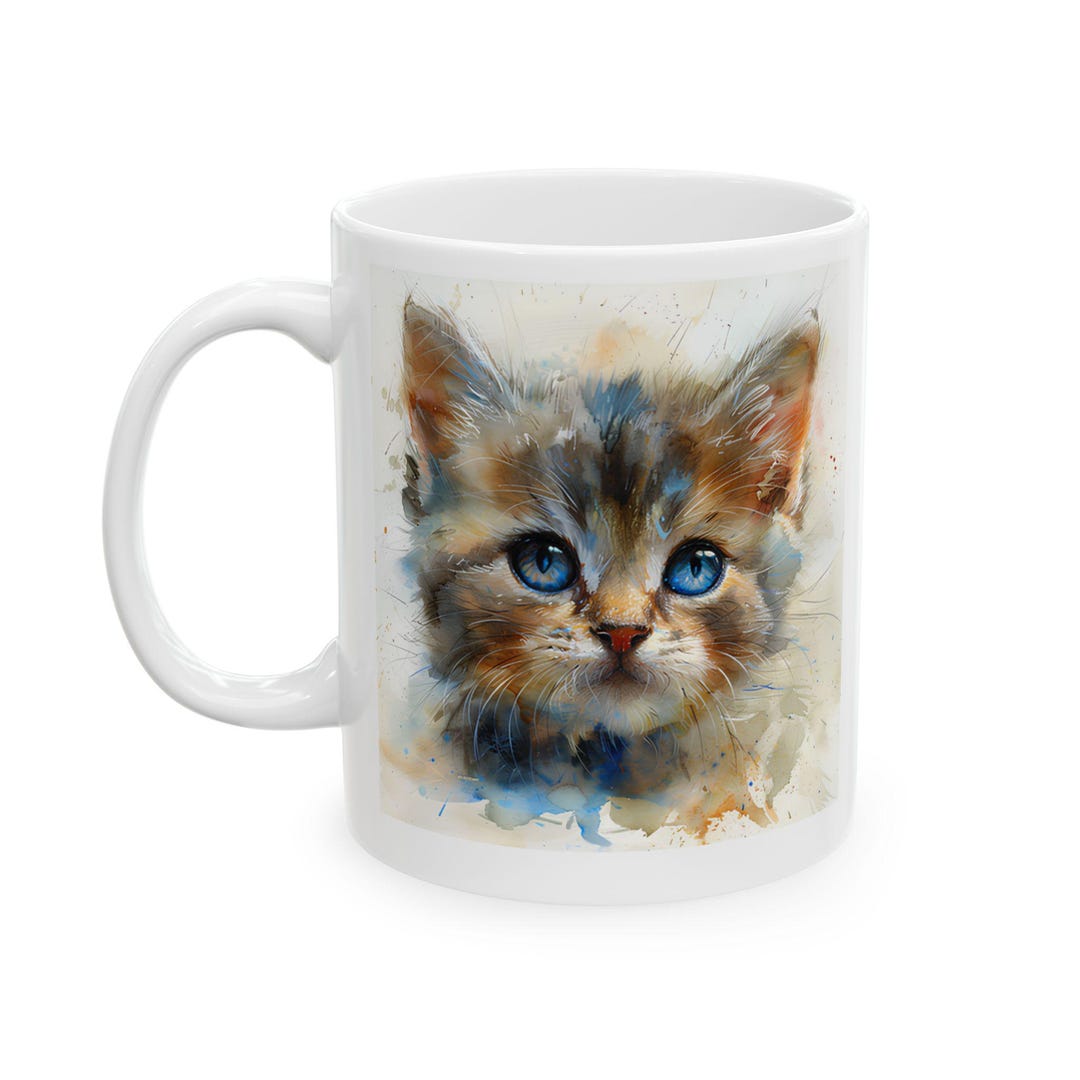 Kitten Ceramic Mug, Cute Cat Coffee Cup, Kitty Lover Gift, Animal Tea ...