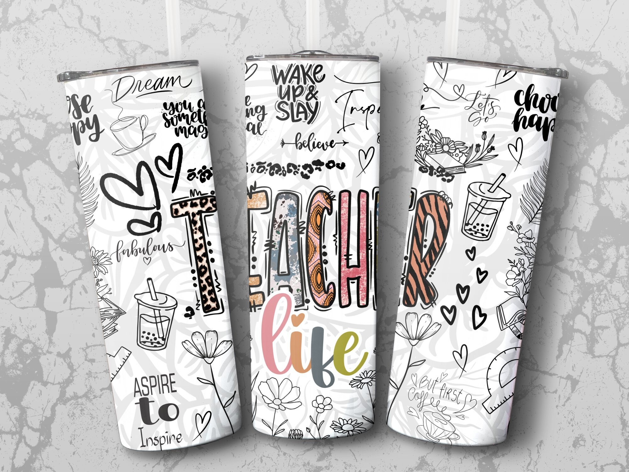 Teacher Life Tumbler Wrap, Digital Download, Seamless Pattern for ...