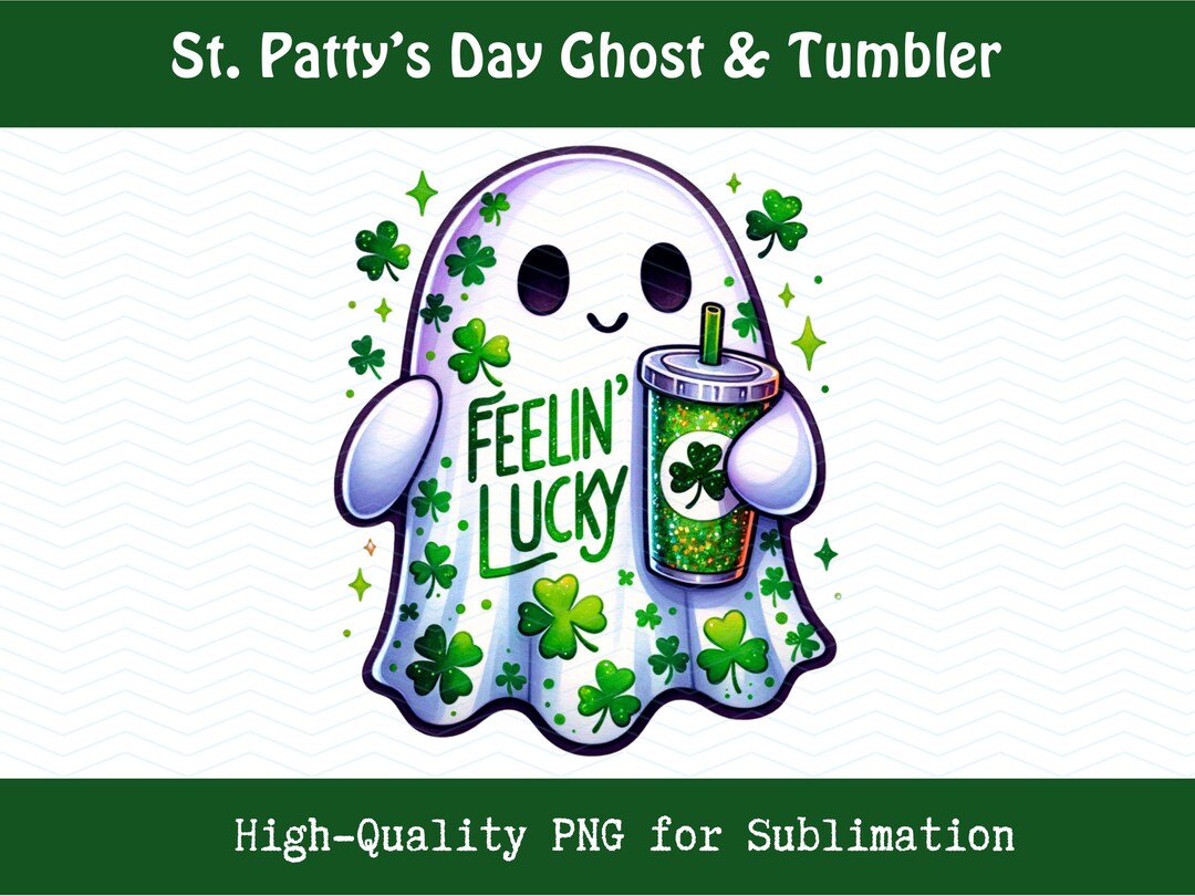 Cute Ghost St Patricks Day Clipart, Feelin' Lucky With Clover and ...