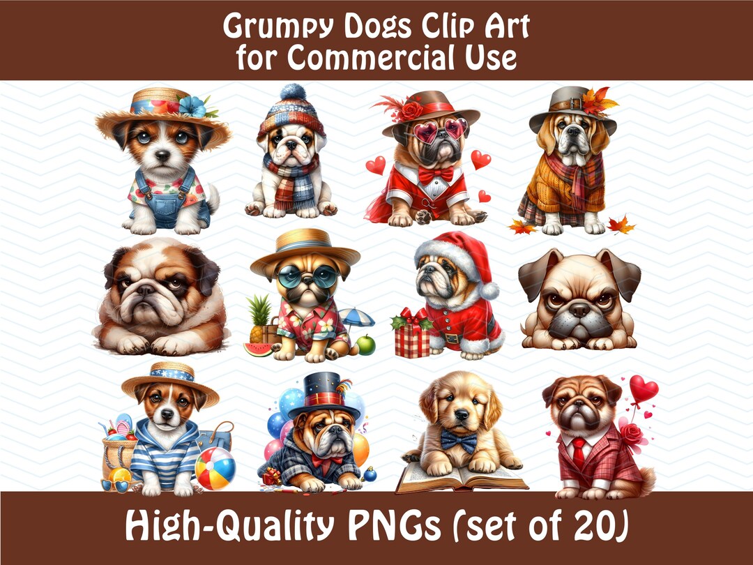 Grumpy Dogs Clipart, Dog Clip Art Funny Dog Designs, Cranky Puppy PNG ...