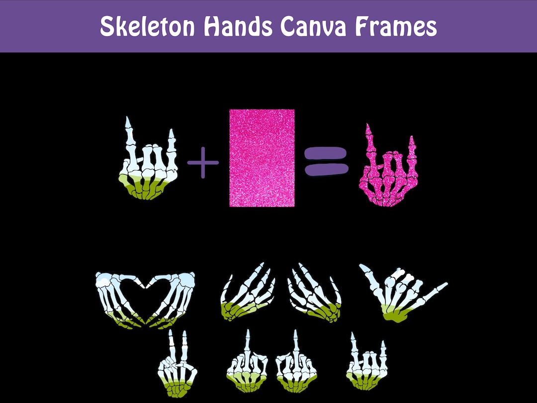 Skeleton Hands Canva Frames, Rock on Flipping off Skeleton, Halloween ...