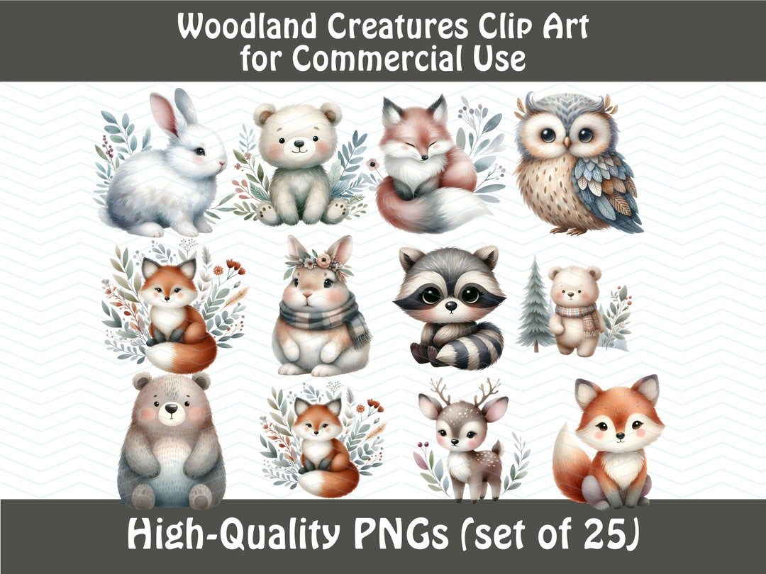 Woodland Animals Clipart Bundle for Nursery Decor, Cute Animal Clip Art ...