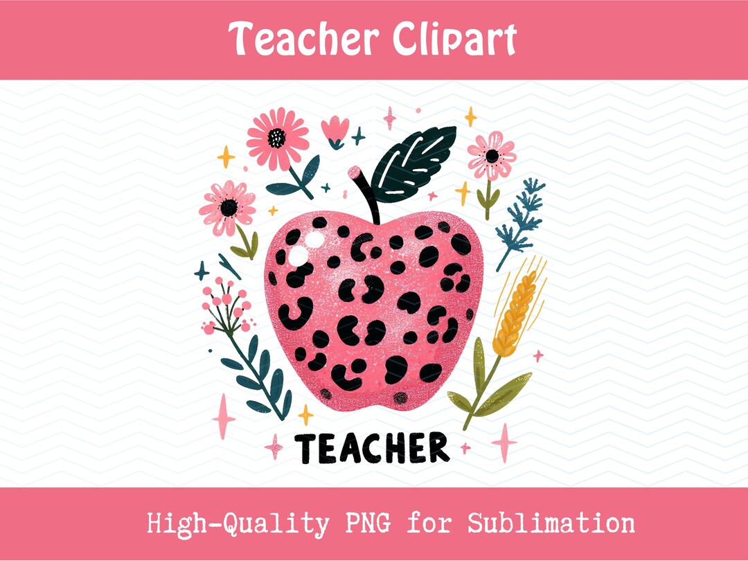 Teacher Apple Digital Design, Teacher Appreciation Gift, Kawaii Apple ...