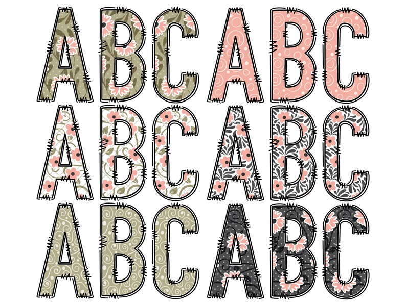 Spring Boho Doodle Letters + Clip Art, Uppercase Alphabet Set, Floral ...