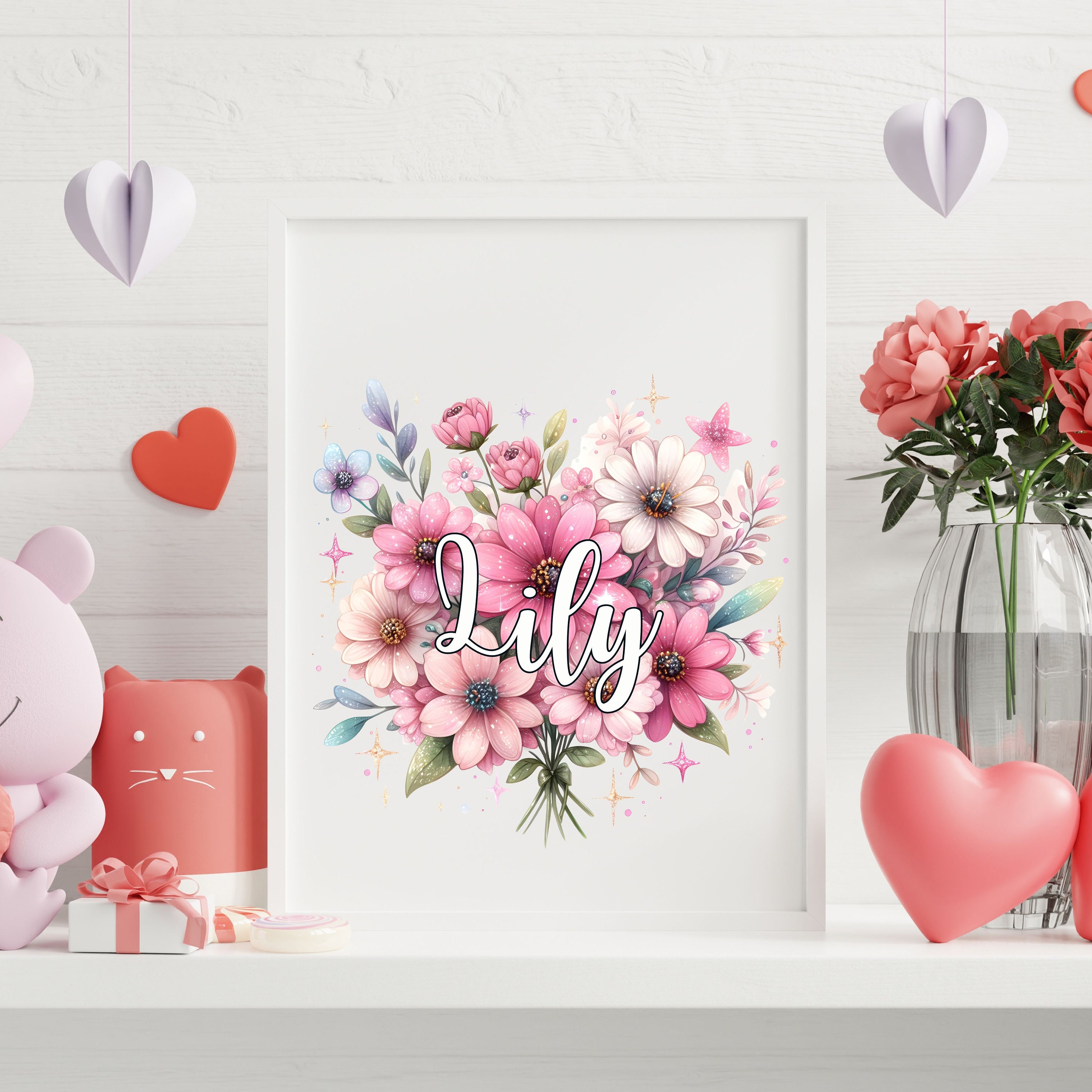 Floral Name Holder PNG, Editable Canva Template, Custom Name Design ...