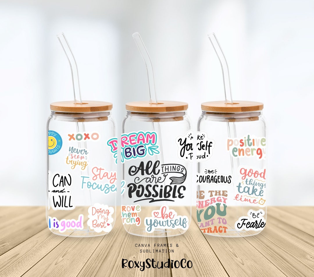 Affirmations Glass Can PNG for Sublimation, Libbey 16 Oz Can Wrap PNG ...