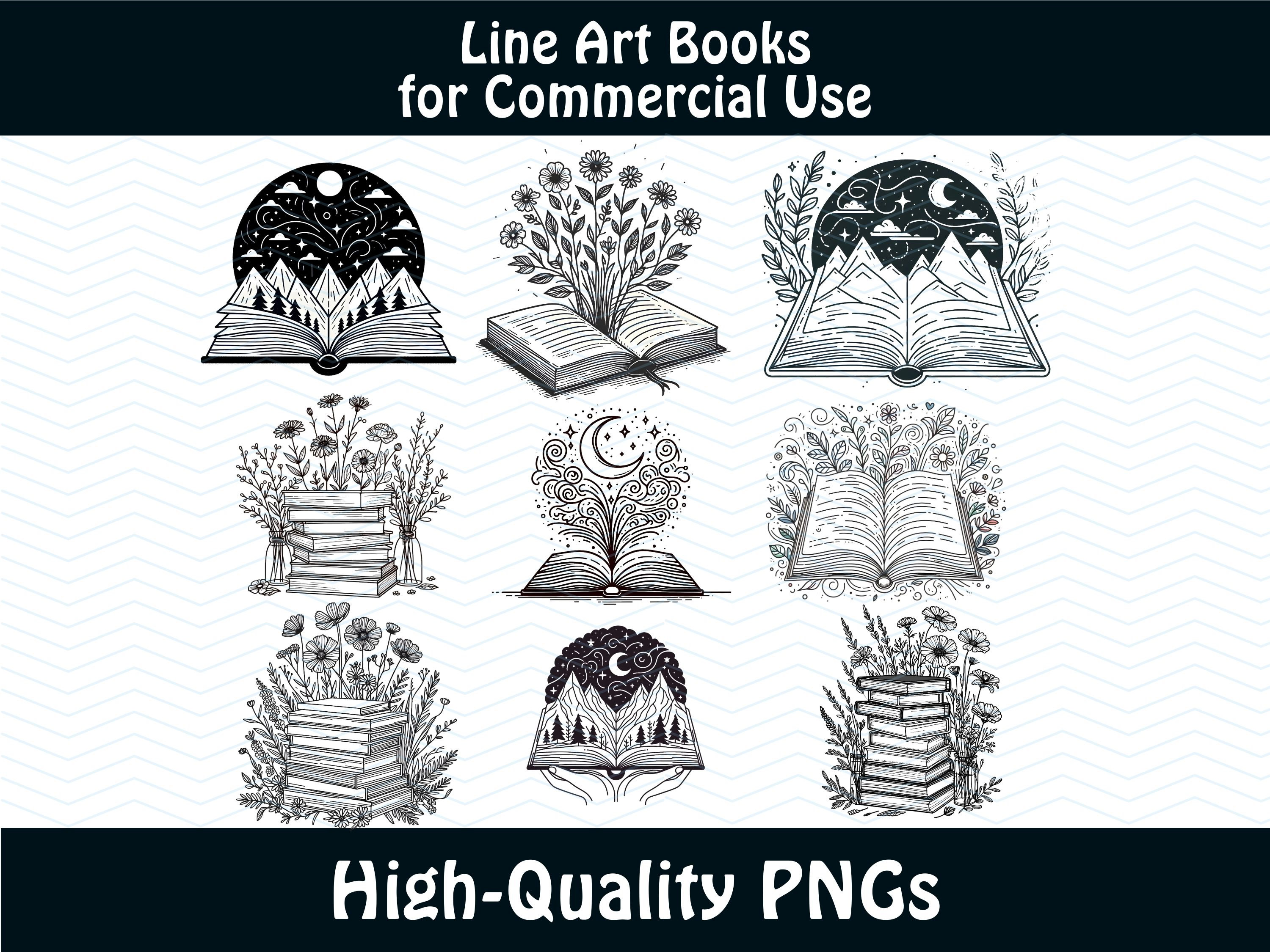 Books Clipart, Line Art PNG, Bookish Readers Png, Reading Books Decor ...