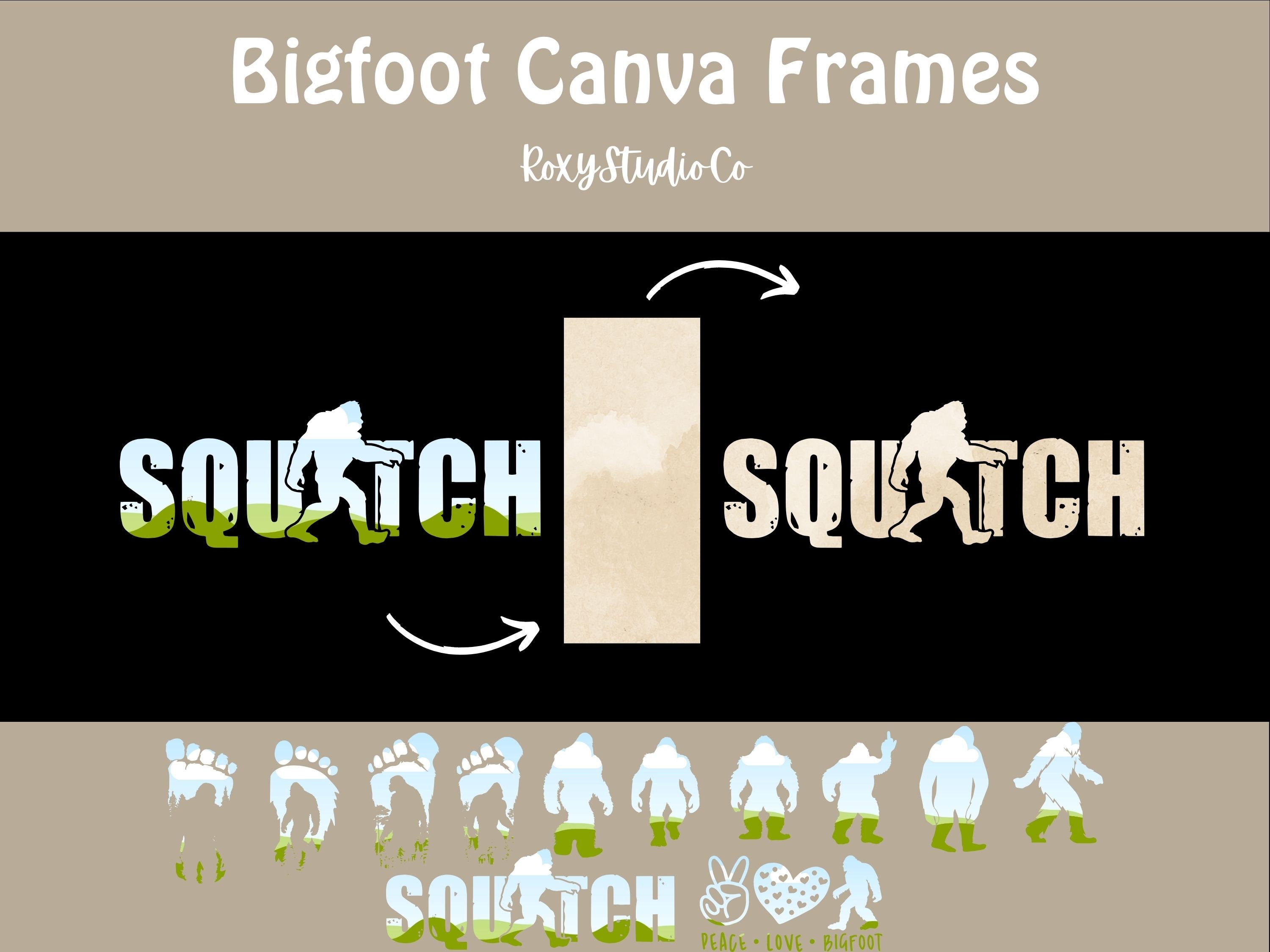 Bigfoot Canva Frames, Editable Template Canva, Sasquatch SVG, Drag and ...