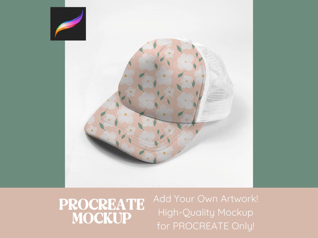 Procreate Mockup Trucker Hat Seamless Pattern Design Mockup, Mock Ups ...