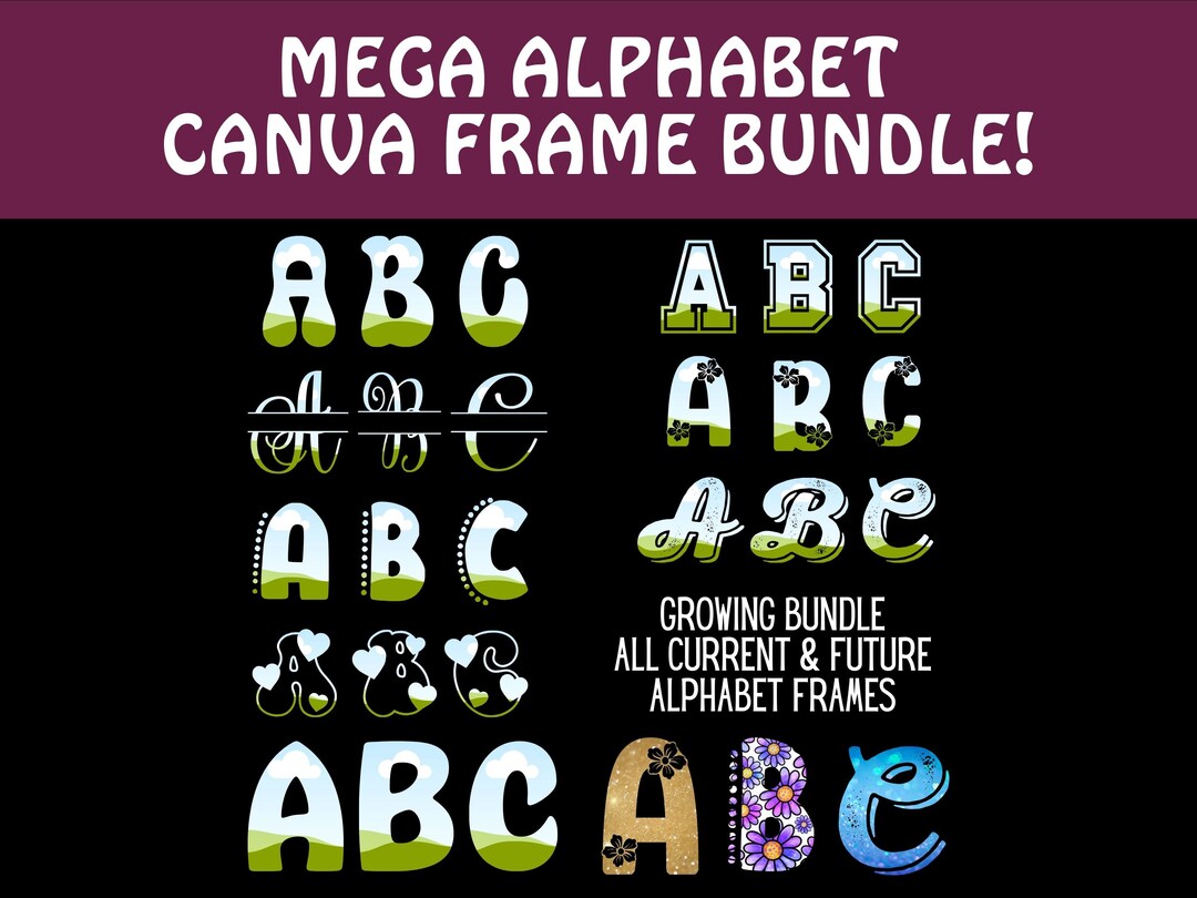 Canva Frames Mega Bundle Alphabet Canva Template, Blank Doodle Letters ...