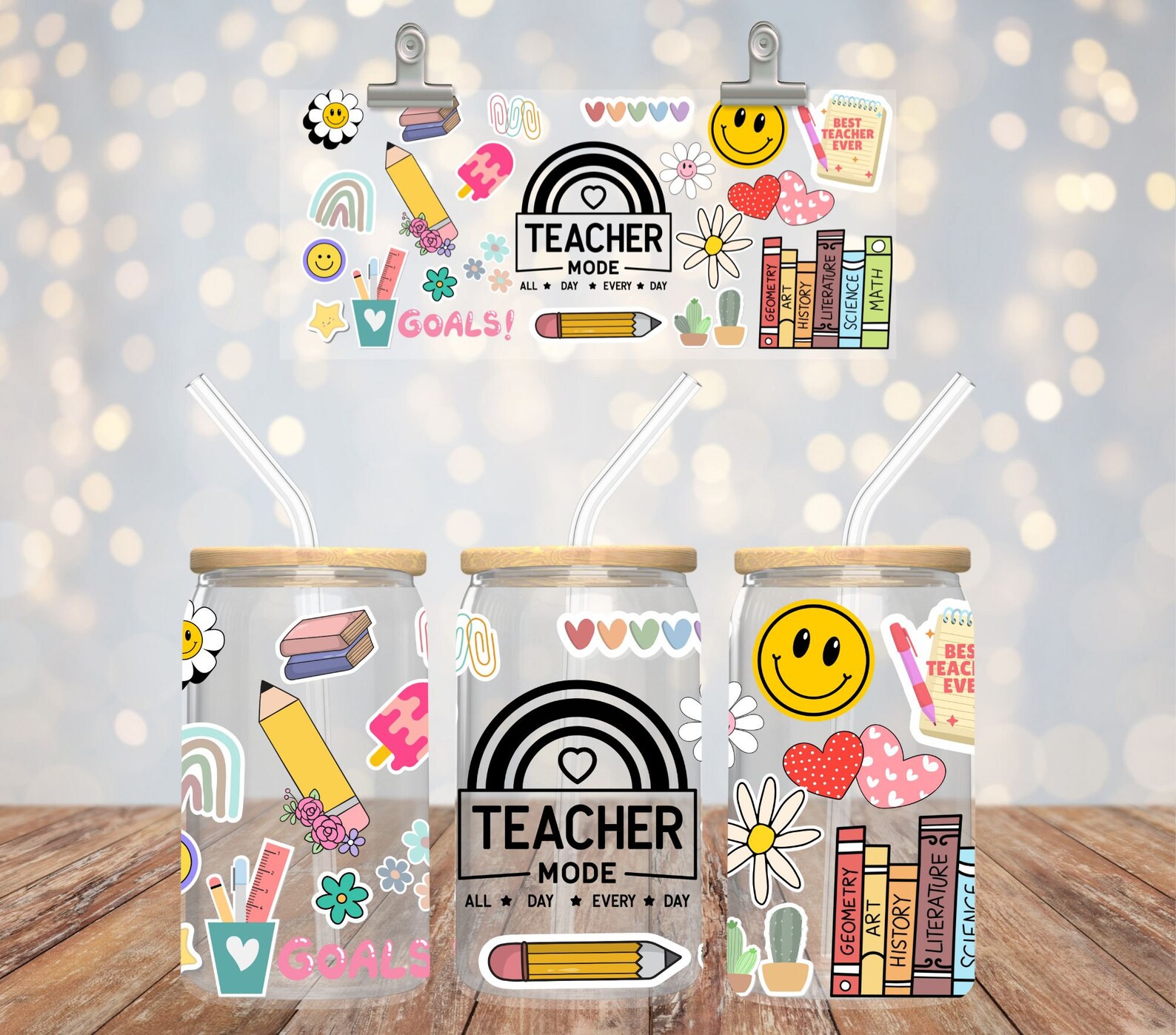 Teacher Glass Can PNG for Sublimation, Libbey 16 Oz Can Wrap PNG ...