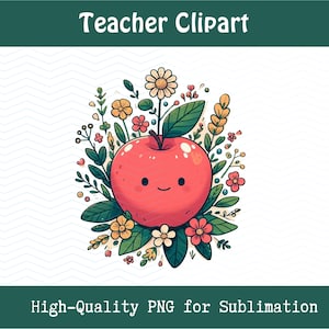 Teacher Clipart, Cute Apple PNG, Back to School Art, Teacher ...
