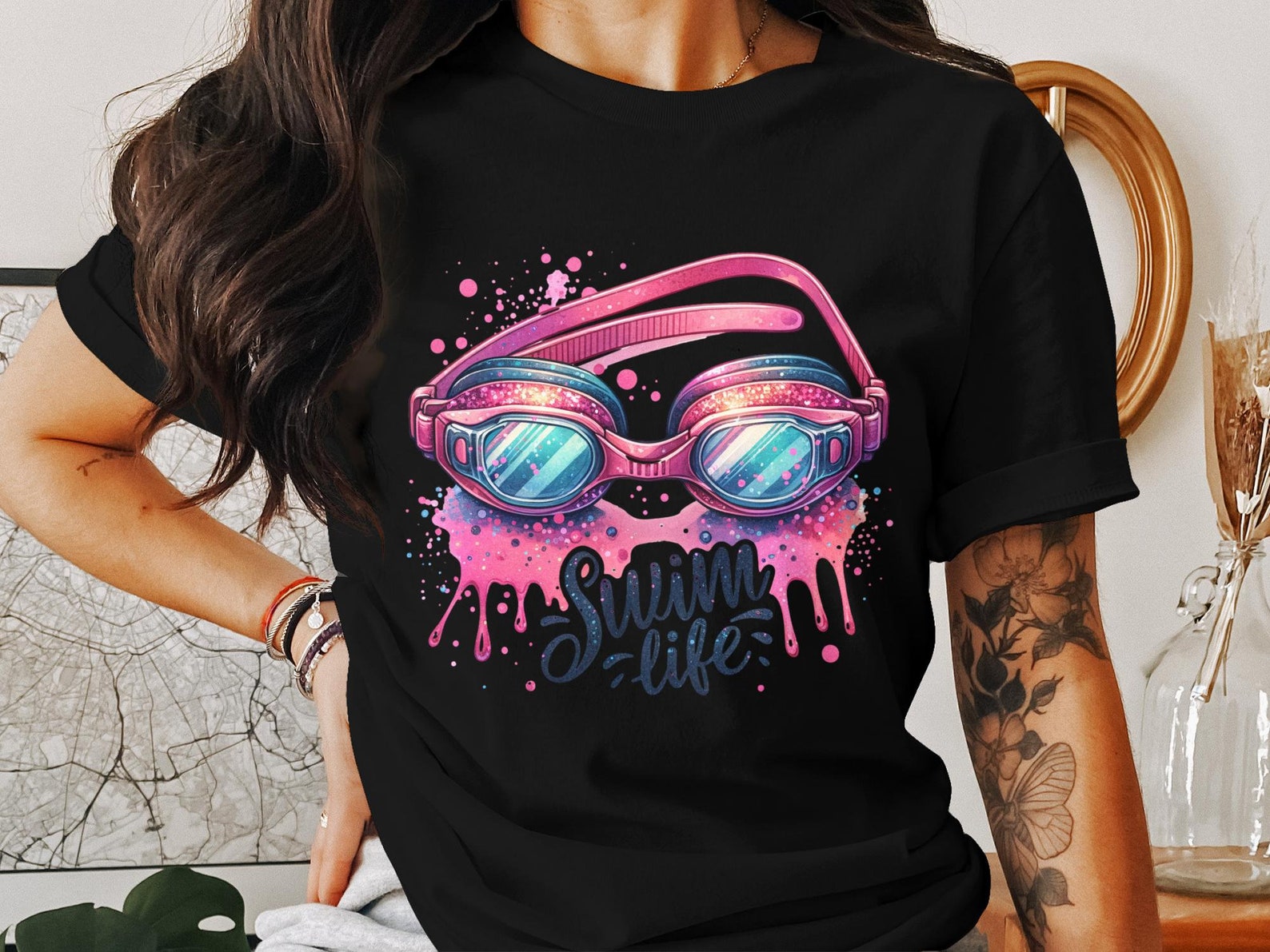 Swim Life Goggles PNG, High-res Digital Art, Splatter Background ...