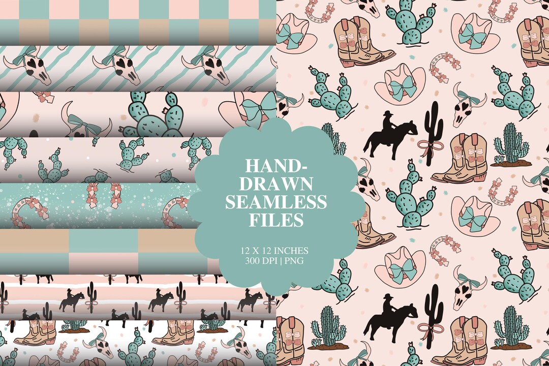Western Cowgirl Digital Paper, Seamless Pattern Commercial Use, Western ...