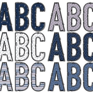 Blue Boho Doodle Letters + Clip Art, Uppercase Alphabet Set, Blue ...