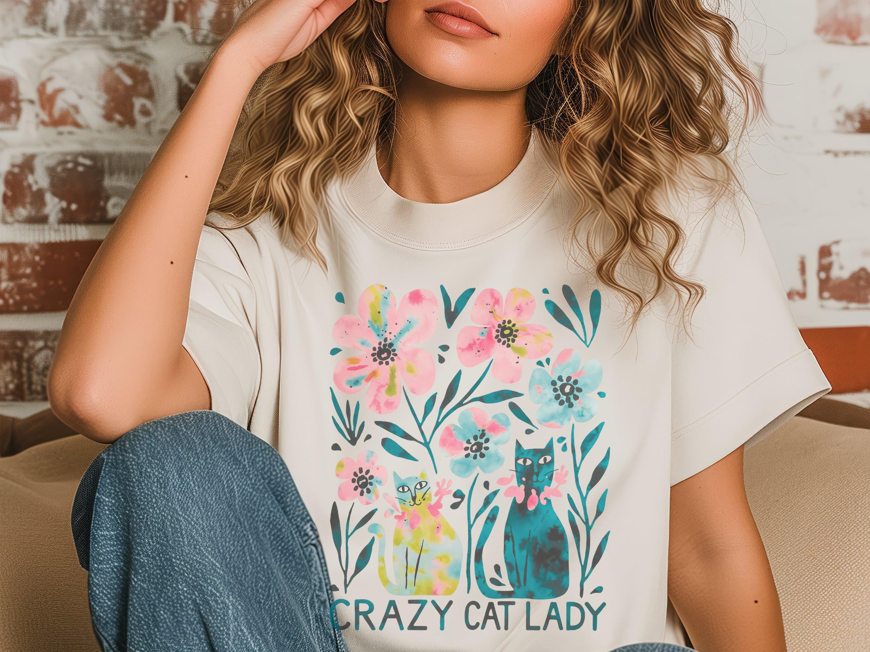 Crazy Cat Lady Clipart PNG, Floral Cat Lover Digital Art, High Res 300 ...
